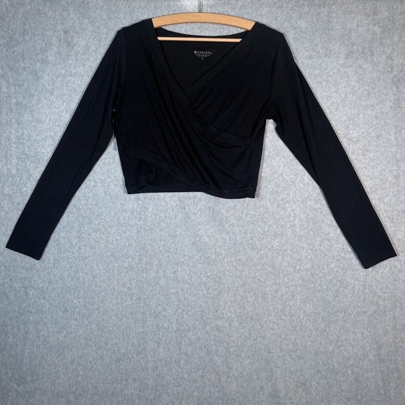 Athleta | Tops | Athleta Encore Wrap Top Womens S Black Athleisure Long ...